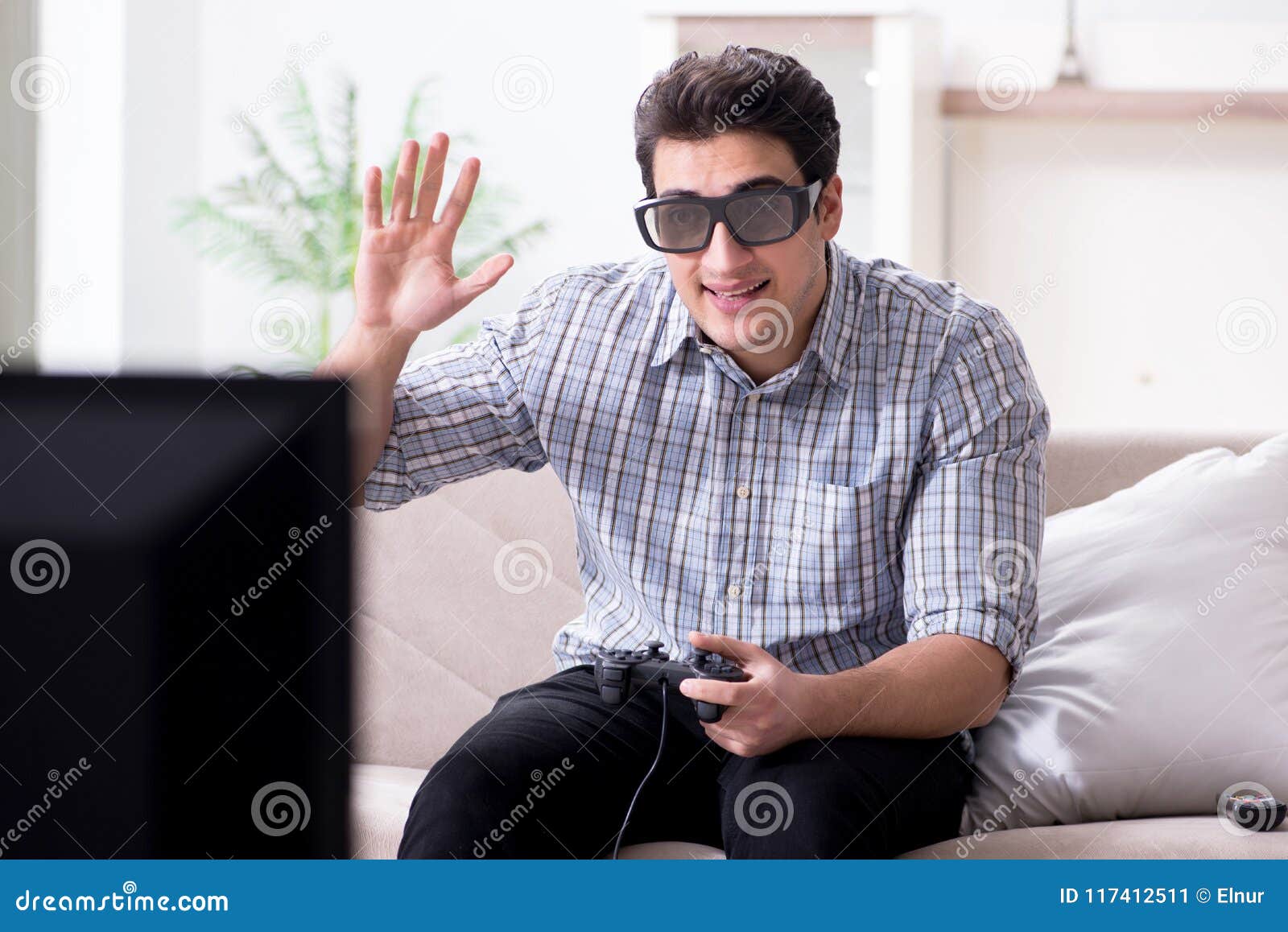 The Man Playing 3d Games at Home Stock Image - Image of device ...