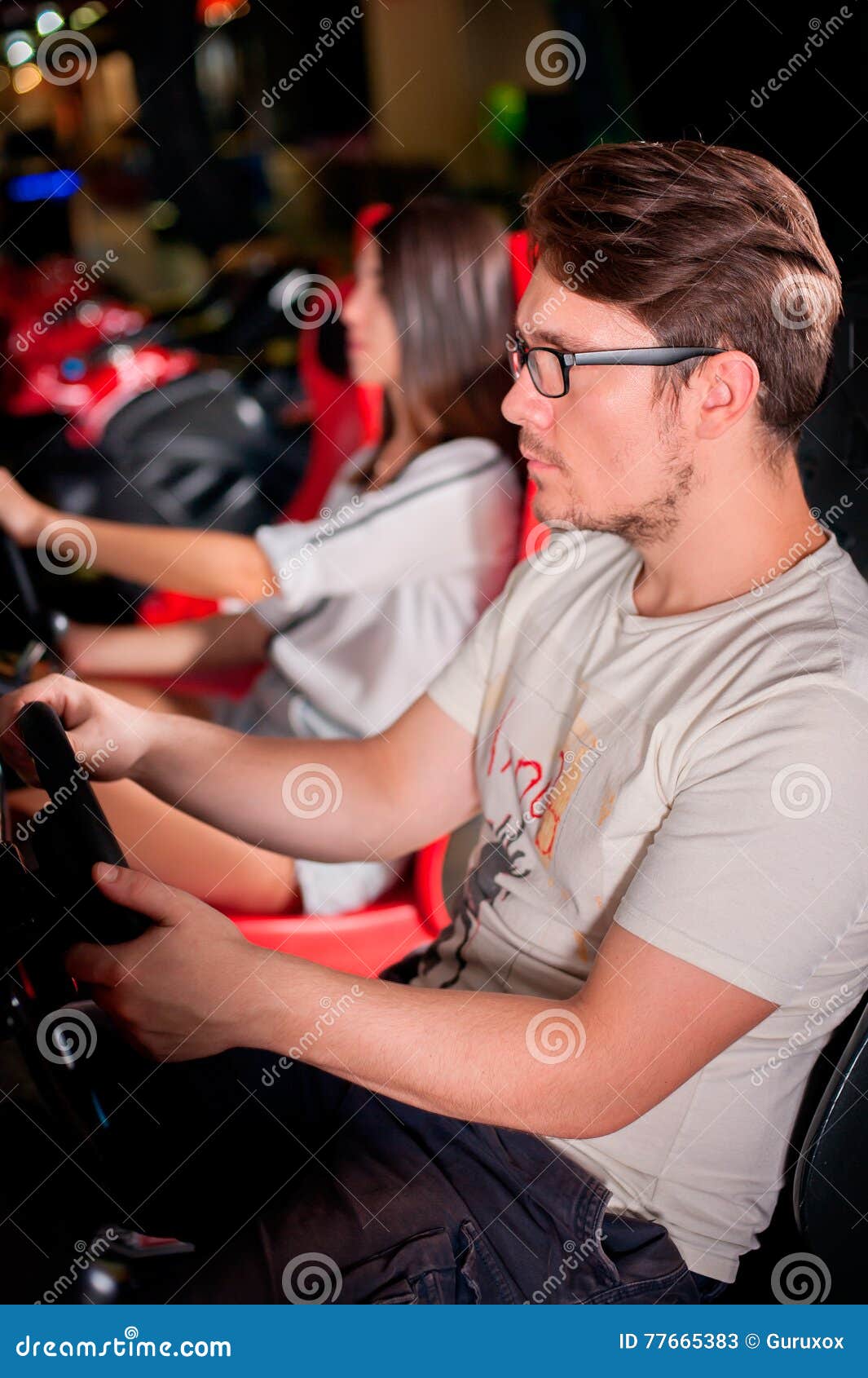 Man Playing Driving Wheel Video Game Stock Image - Image of activity ...