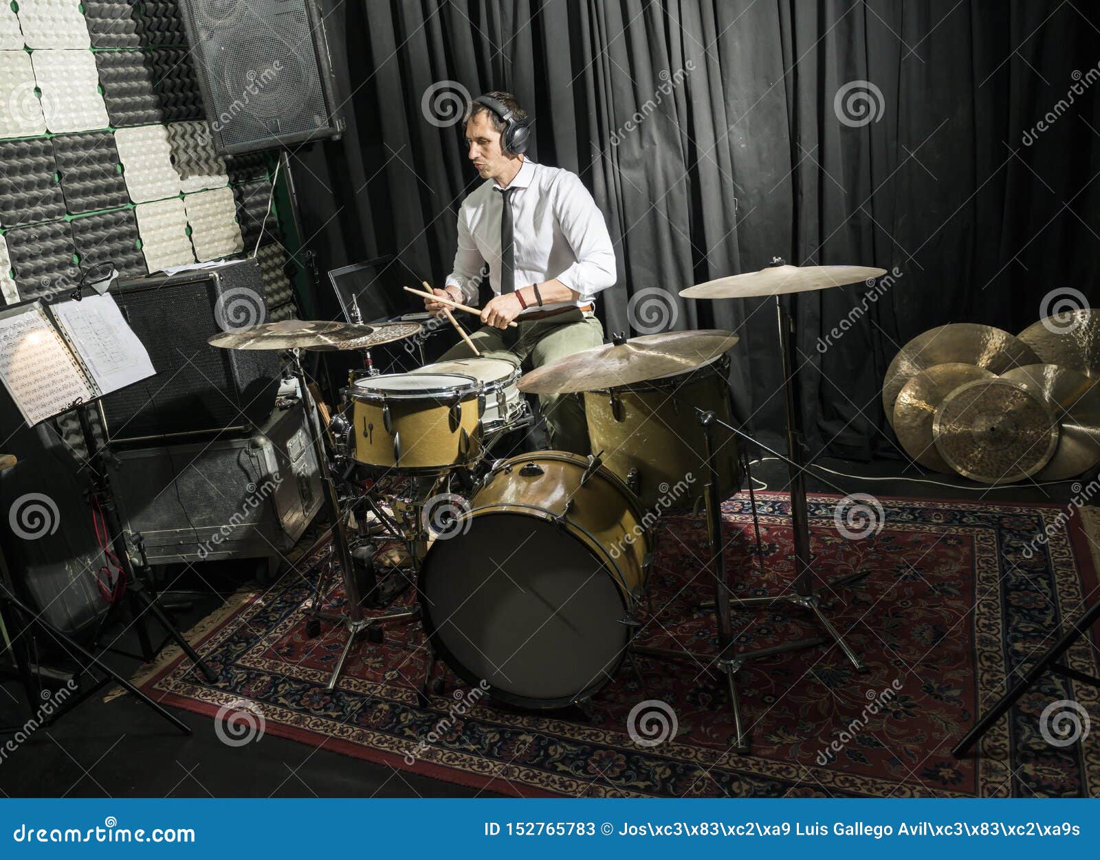 Man playing the drums stock image. Image of sound, percussion - 152765783