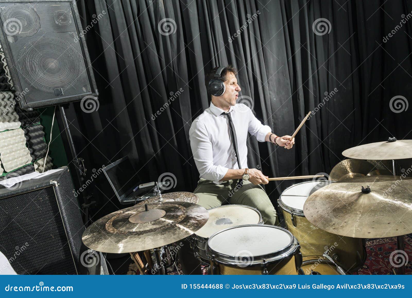 Man playing the drums stock photo. Image of drummer - 155444688