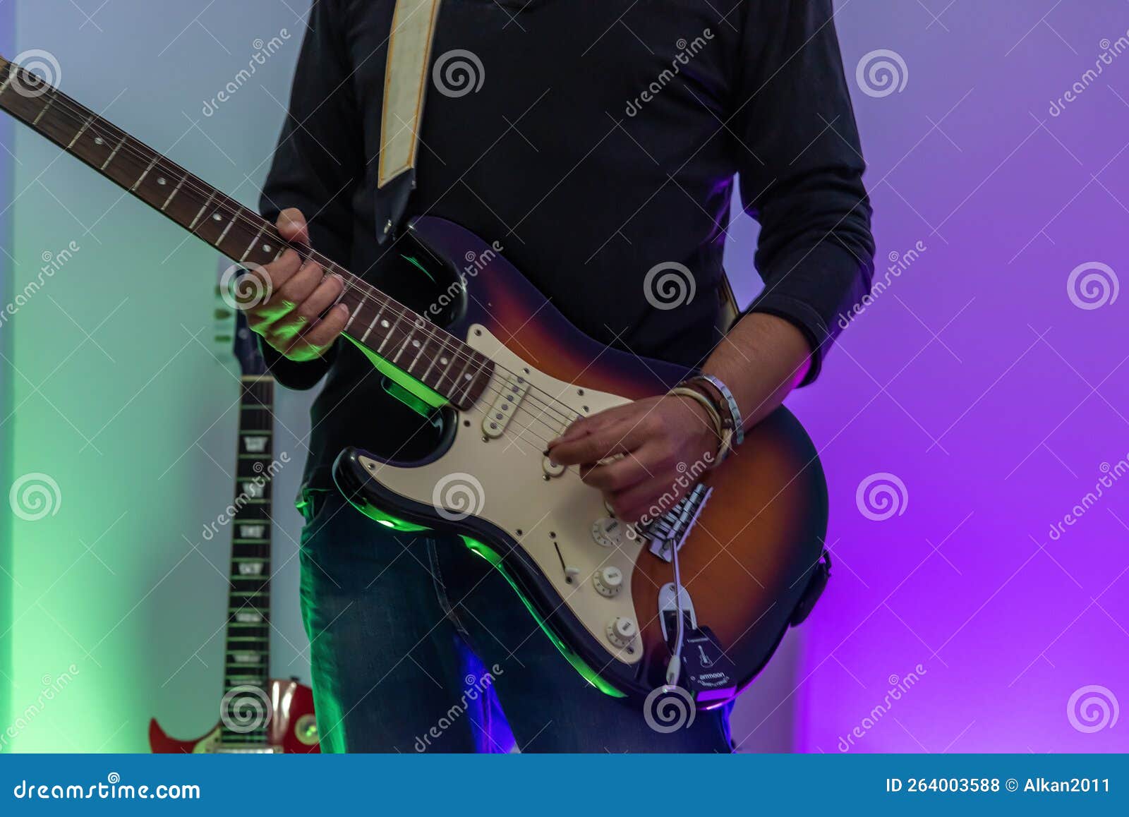 Man Playing an Electric Guitar at Home Stock Photo - Image of musical ...