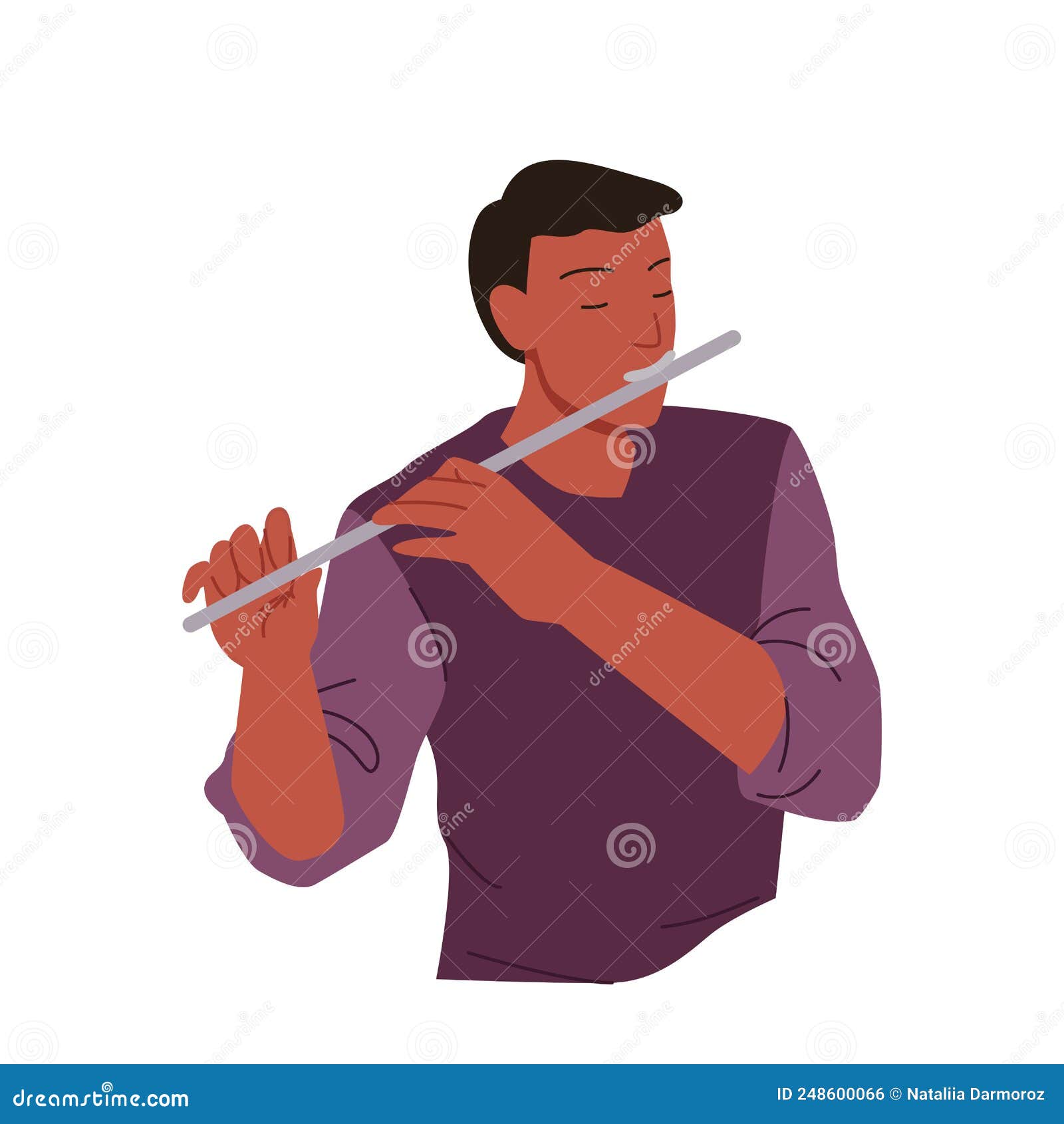Man Playing Flute, Male Flutist Holding Musical Instrument To Blow and ... Man Playing Flute, Male Flutist Holding Musical Instrument To Blow and ...