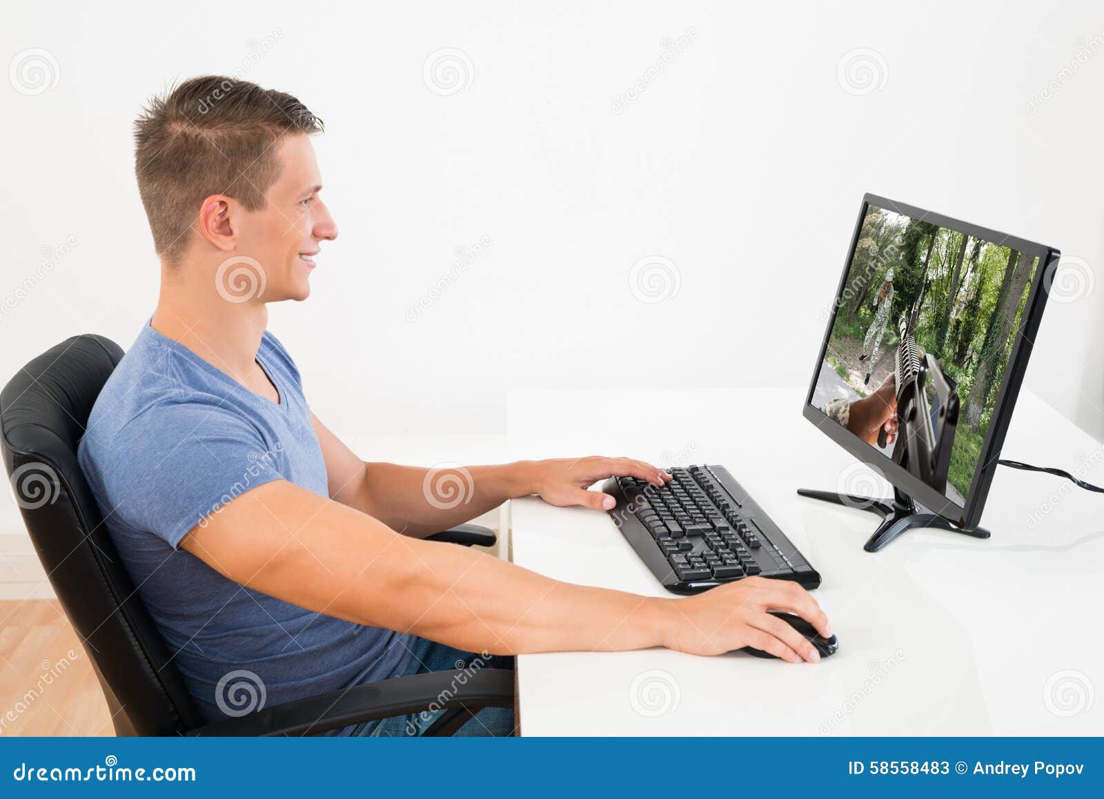 Man Playing Game On Desktop Computer Stock Photo - Image: 58558483 Man Playing Game On Desktop Computer Stock Photo - Image: 58558483