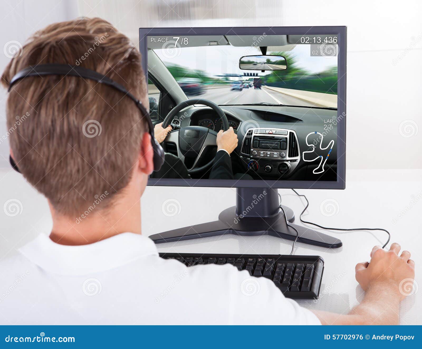 Man Playing Game on Desktop Computer Stock Photo - Image of action ...