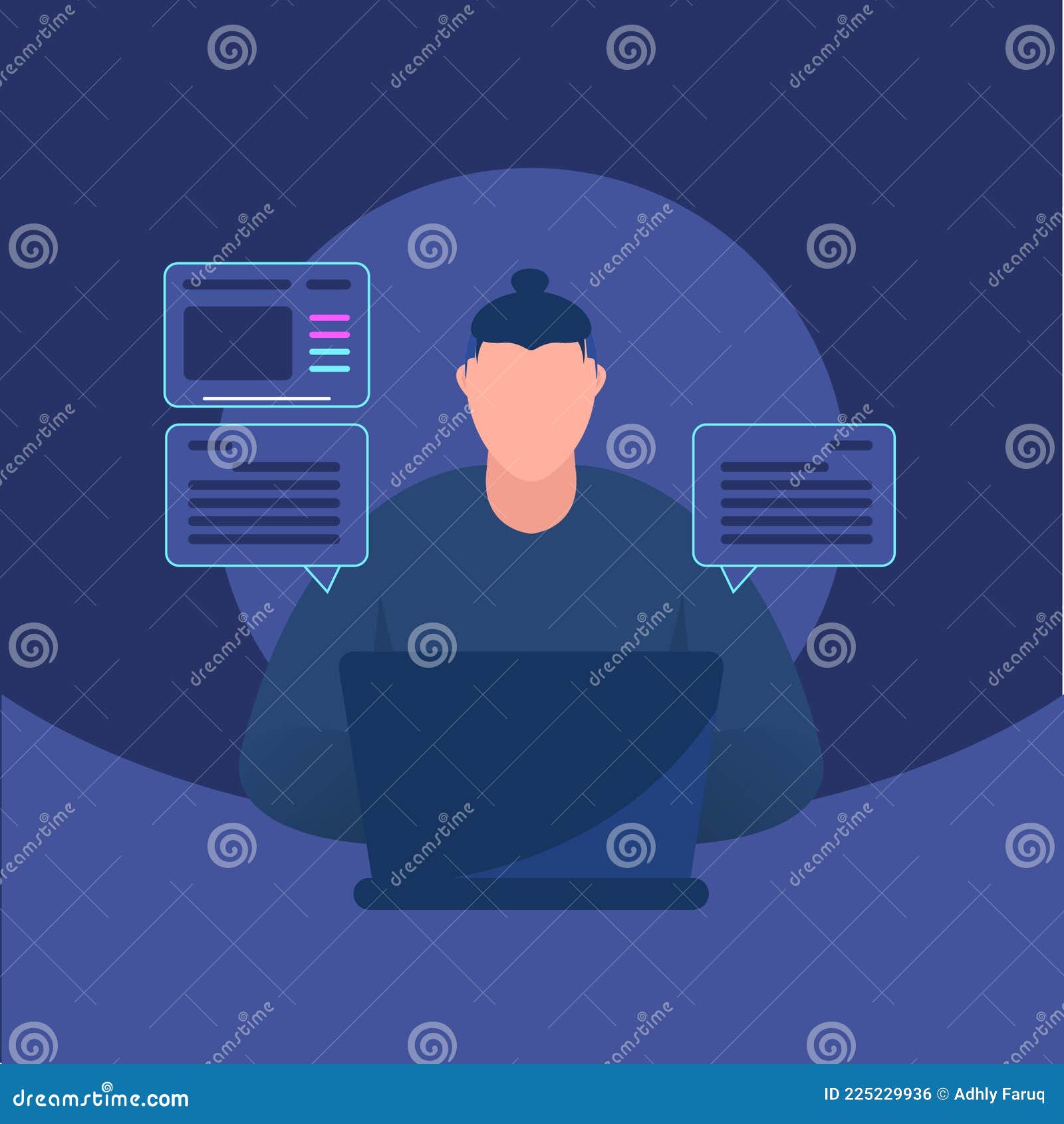 Man Playing Game in Laptop - Flat Illustration Stock Vector ...