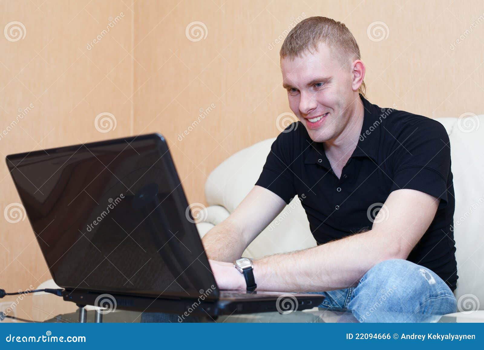 Man Playing in Games on Laptop Stock Photo - Image of indoors ...