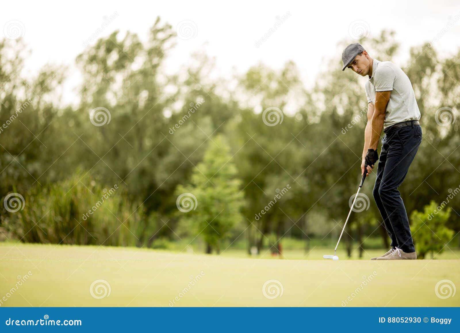 Man Playing Golf on the Golf Course Stock Photo - Image of hobby, hole ...