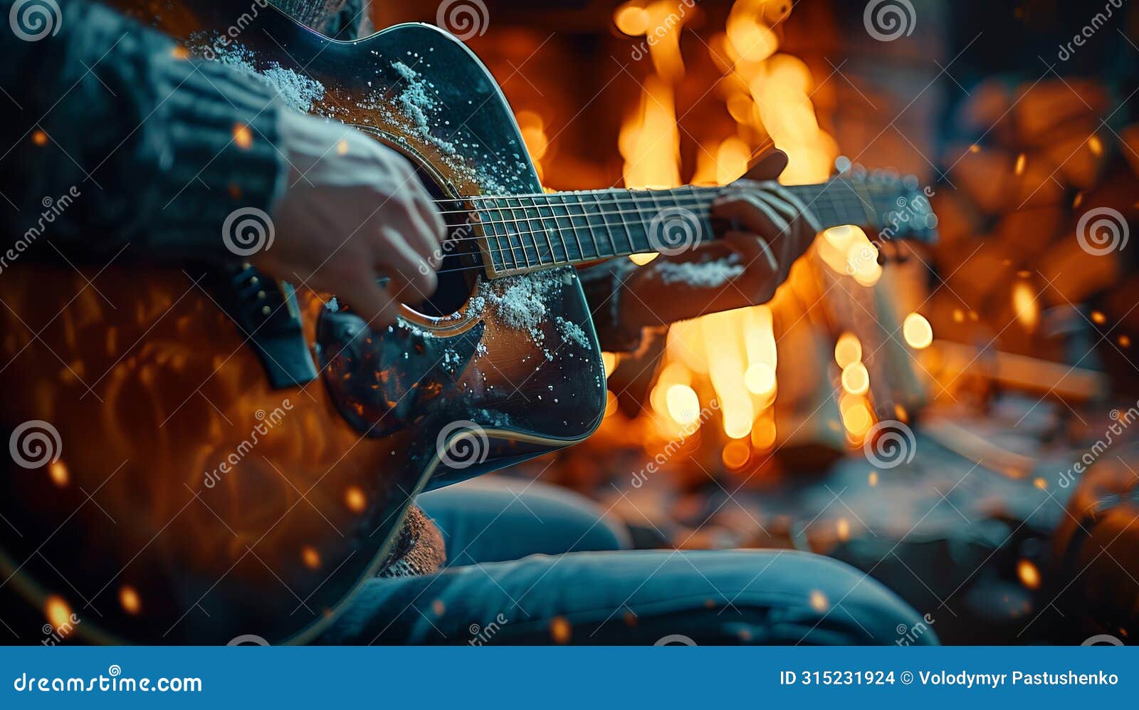 Bonfire Guitarist Playing With Fiery Passion Surreal Synthwave Royalty ...