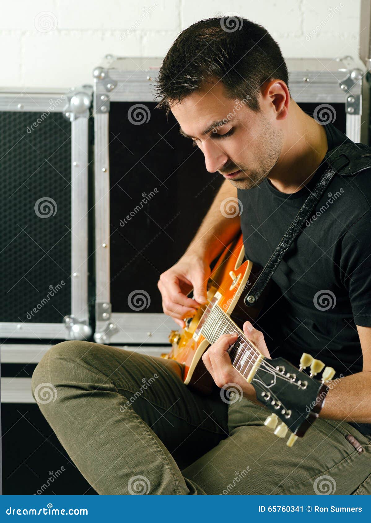 Man Playing His Electric Guitar Stock Image - Image of male ...