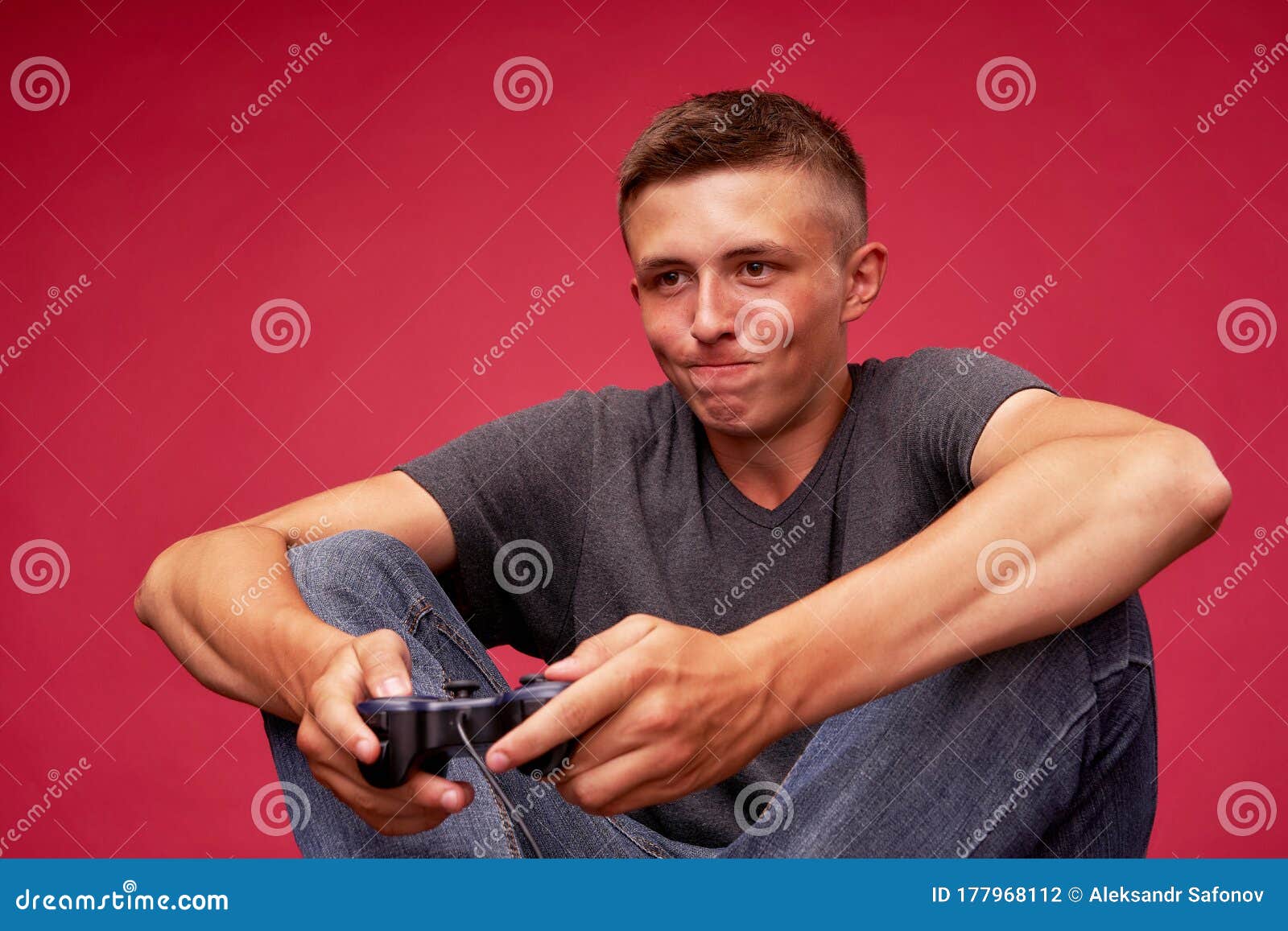 Man Playing an Online Computer Game and Competing in Video Games Using ...