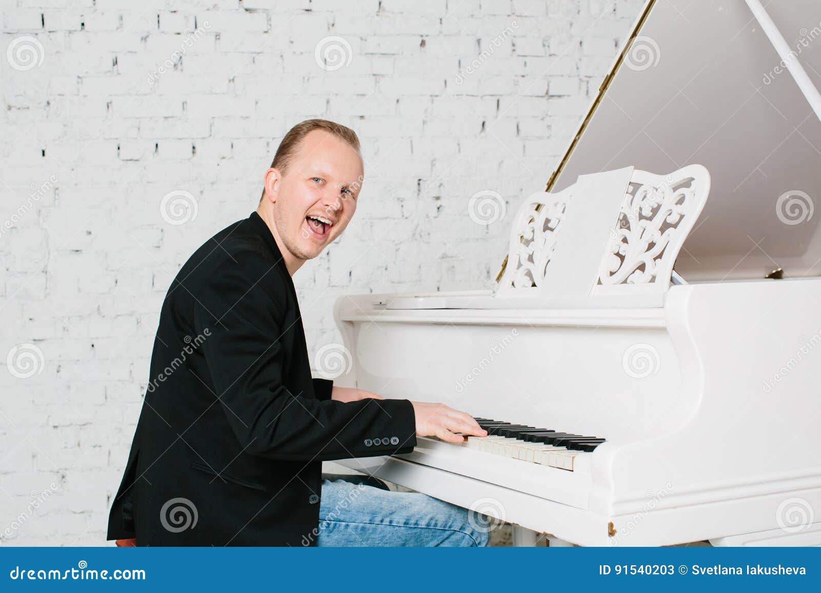 Man playing on piano stock image. Image of entertainment - 91540203