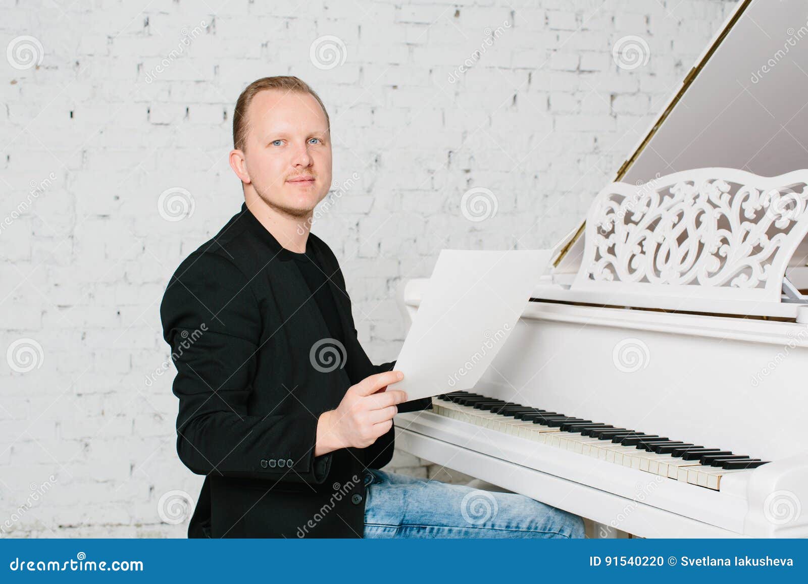 Man playing on piano stock photo. Image of musical, performer - 91540220