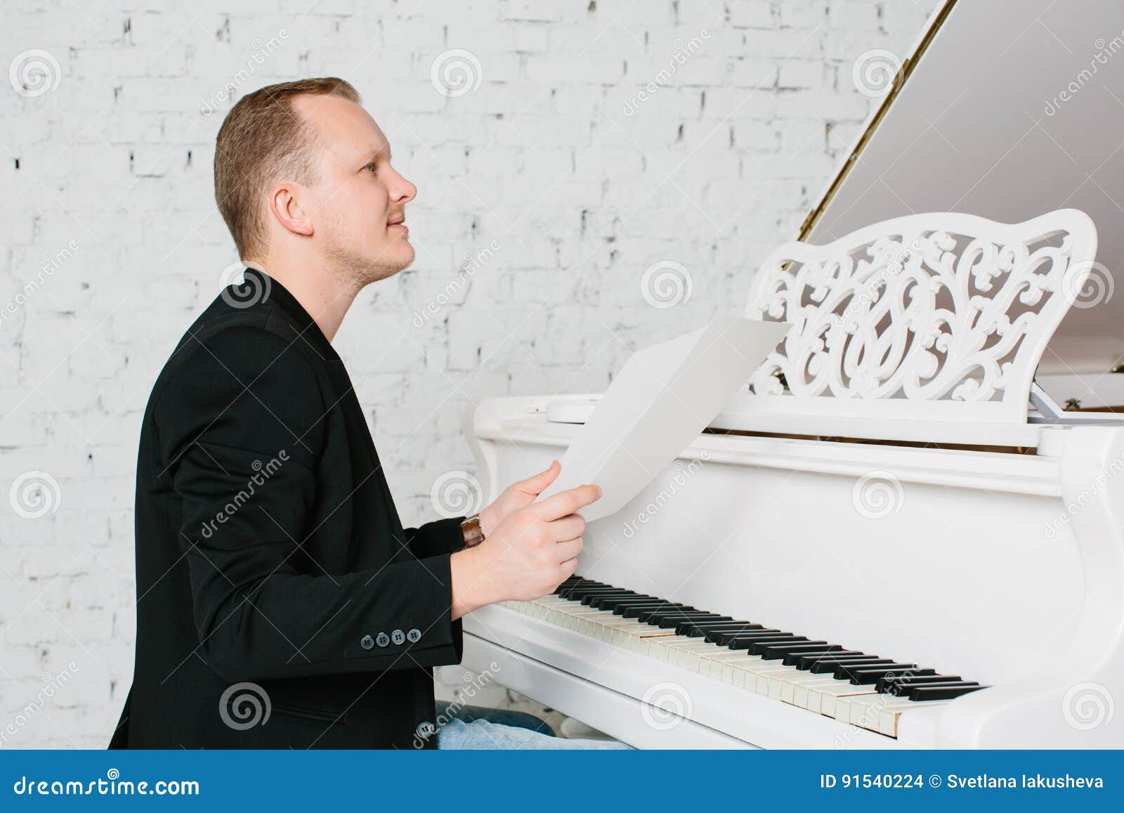 Man playing on piano stock photo. Image of beautiful - 91540224