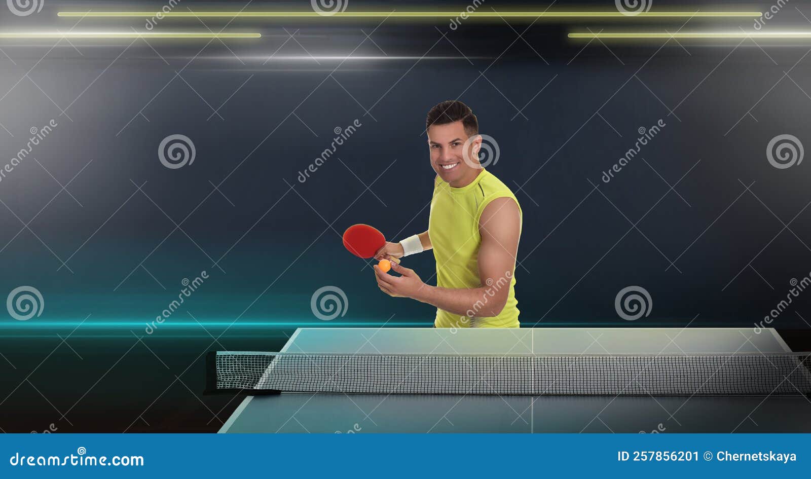 Man Playing Ping Pong on Color Background Stock Image - Image of ...
