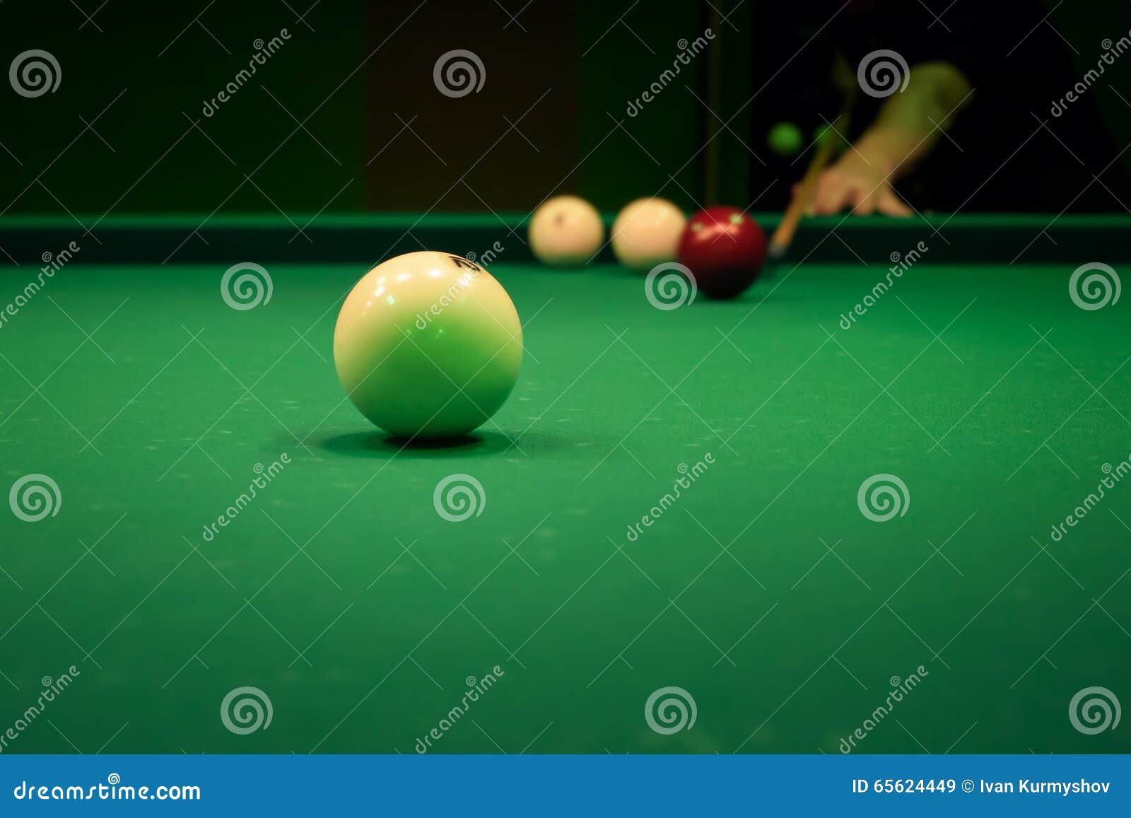 Man Playing in Pool Billiards on Green Table Stock Image - Image of ...