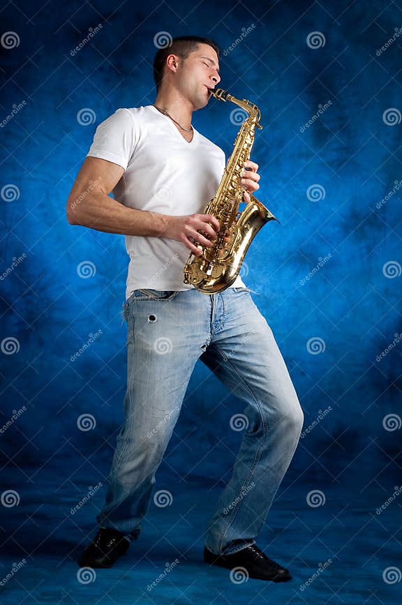 Man playing sax stock photo. Image of jazz, happy, instrument - 14094560