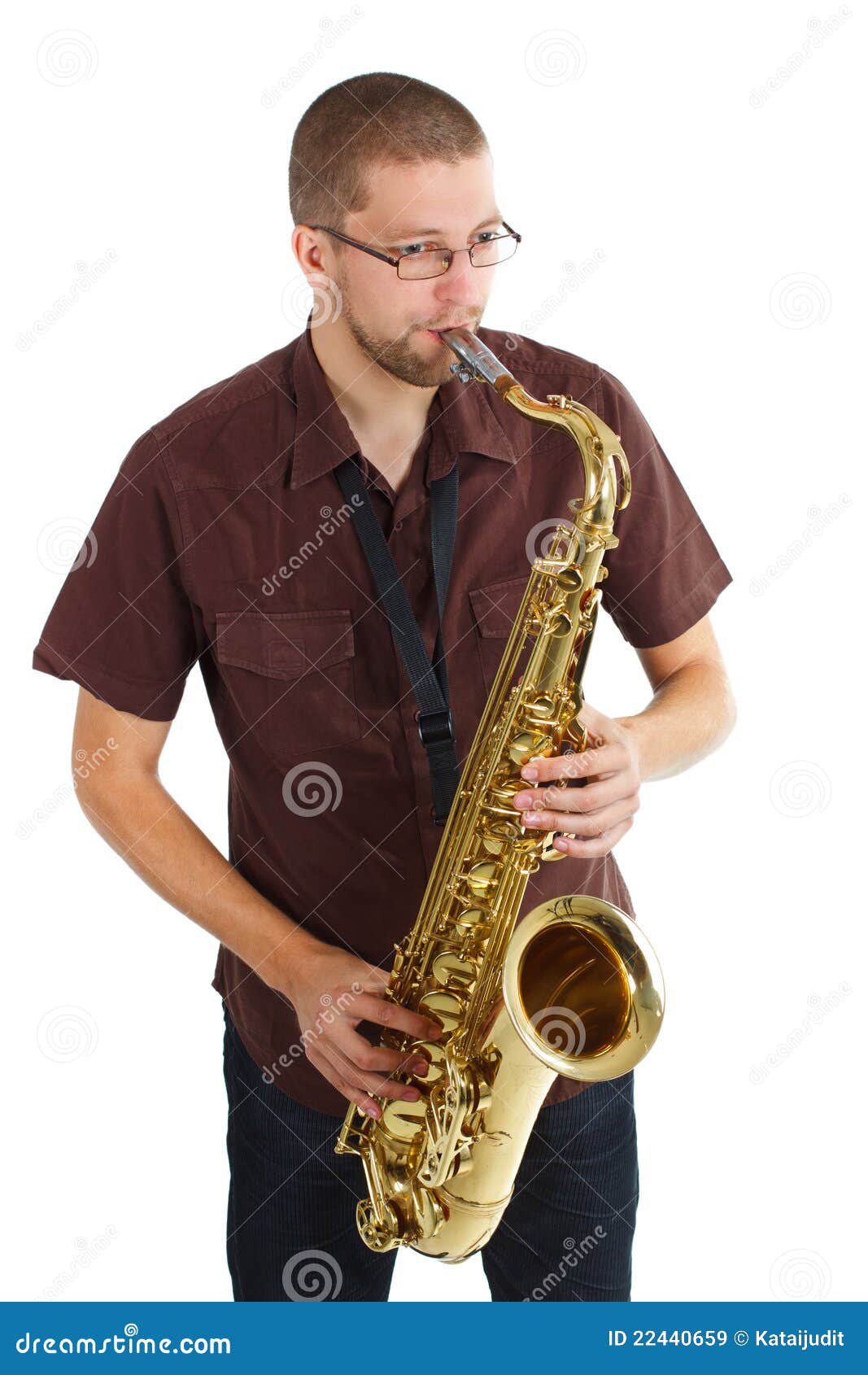 Man playing the saxophone stock image. Image of glasses - 22440659