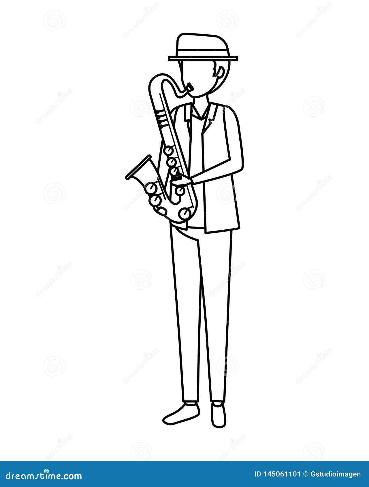 Man Playing Saxophone Character Stock Vector - Illustration of concert ...