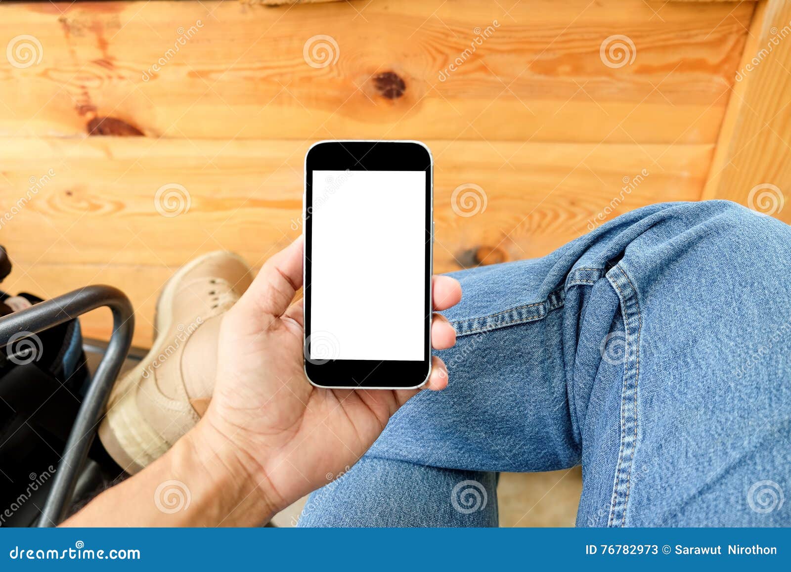 Man Playing Smart Mobile Phones Leg Jeans Background Stock Photos ...