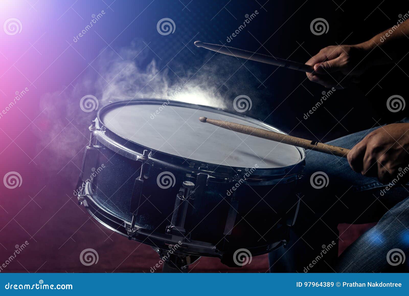 The Man is Playing Snare Drum in Low Light Background. Stock Image ...