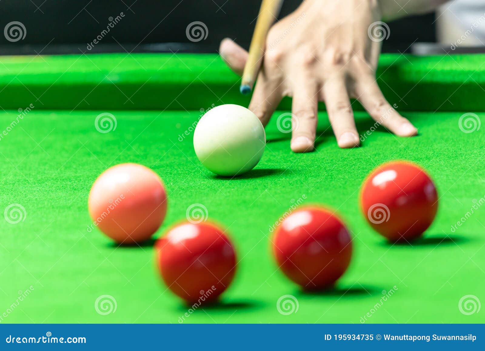 A Man Playing Snooker in Bar. Snooker Player Aiming Snooker Ball on ...