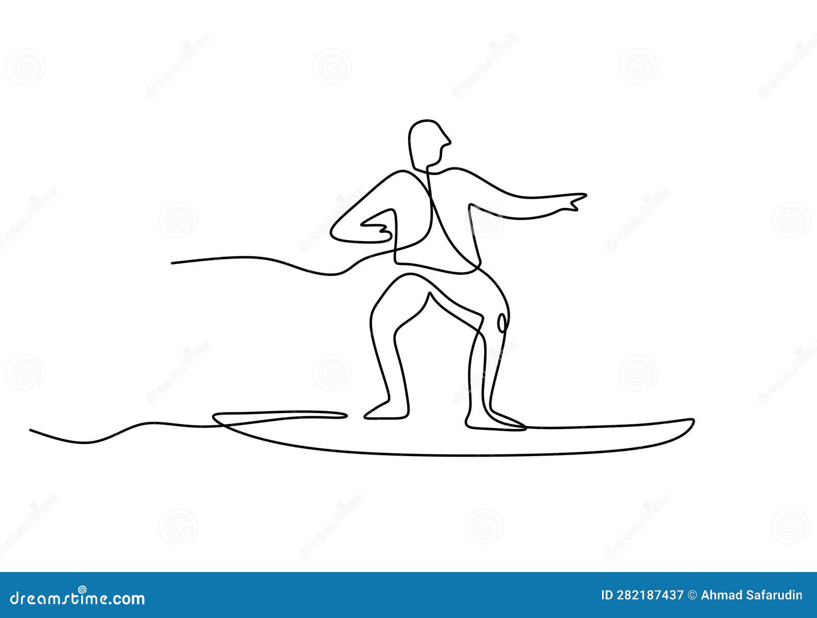 Man Playing Surfboard One Line Drawing: Continuous Hand Drawn Sport ...