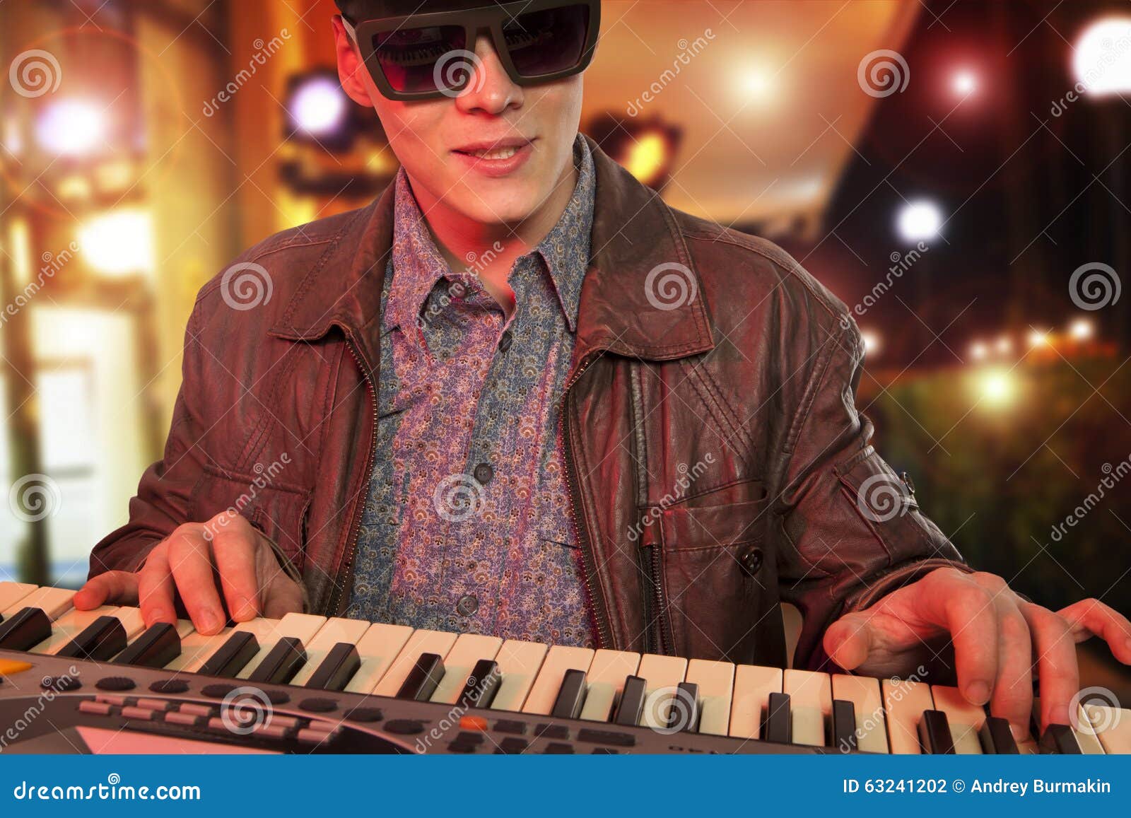 Man playing synthesizer stock photo. Image of composer - 63241202