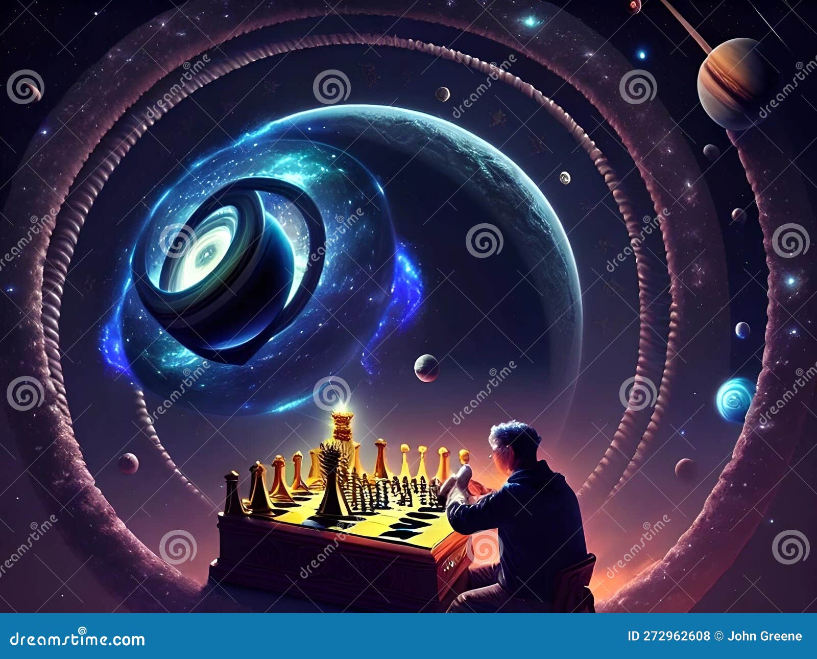 A Man Playing 3D Chess, with a Strange Outer Space Background ...