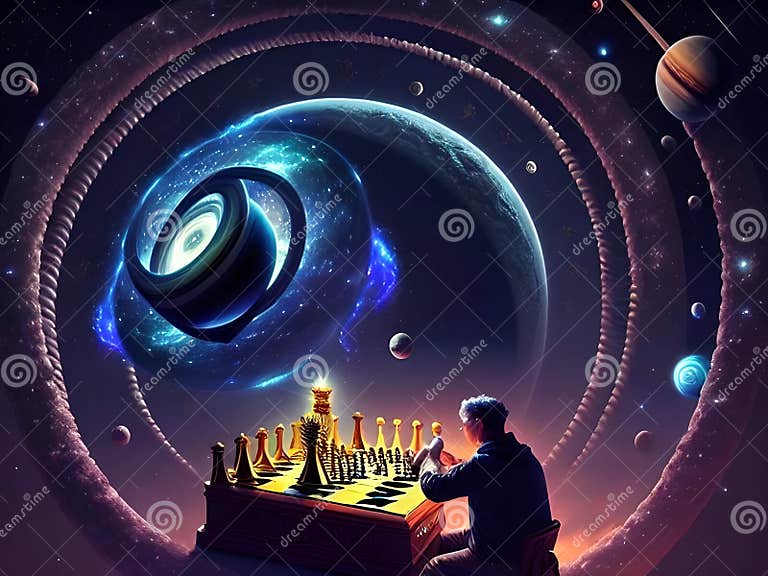 A Man Playing 3D Chess, with a Strange Outer Space Background ...