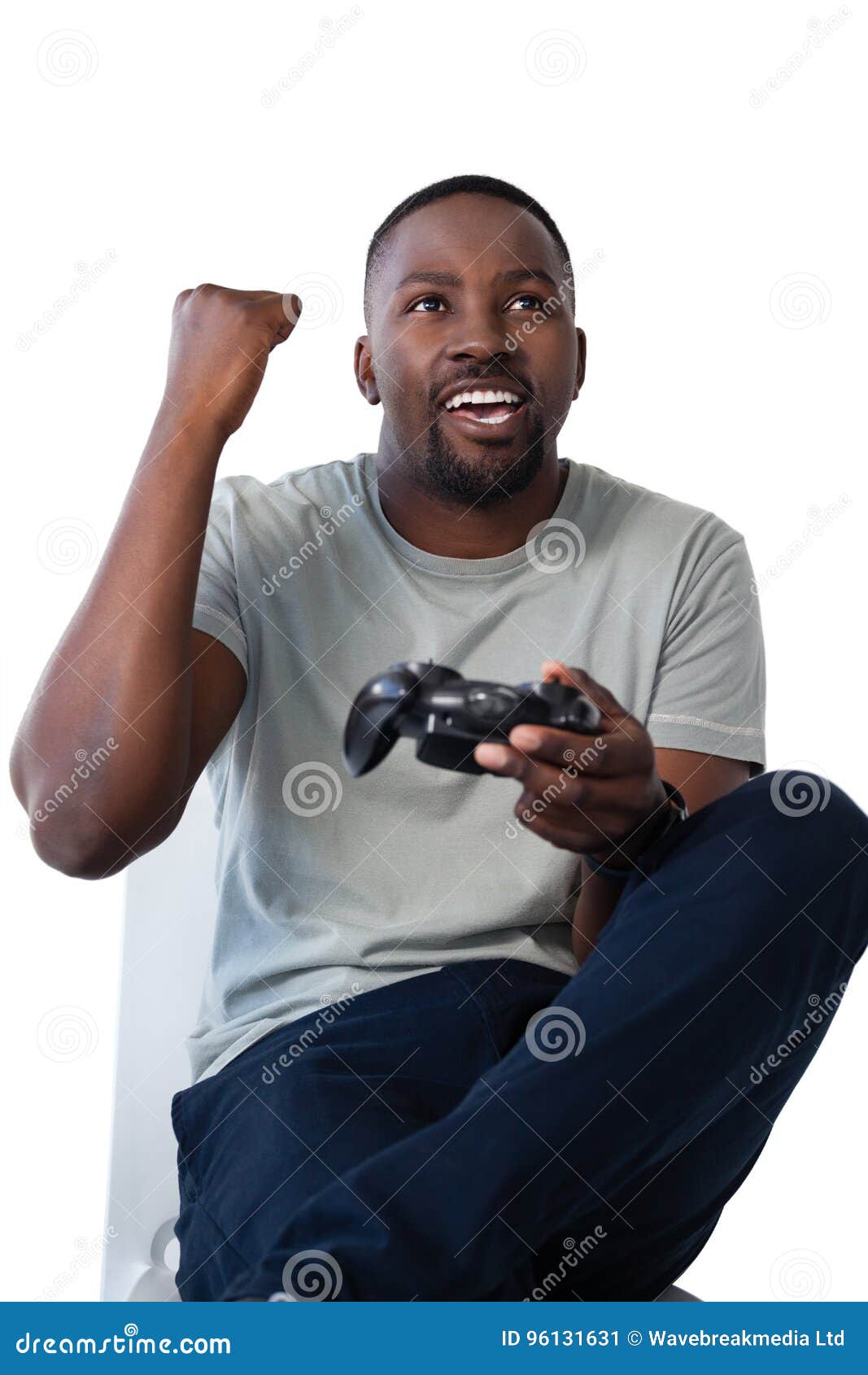 Man Playing Video Game Against White Background Stock Image - Image of ...