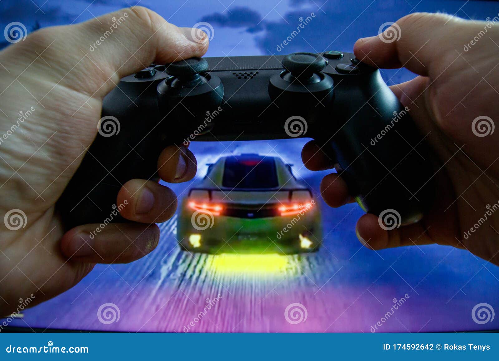 Man Playing Video Game with Controller in Hands Stock Photo - Image of ...