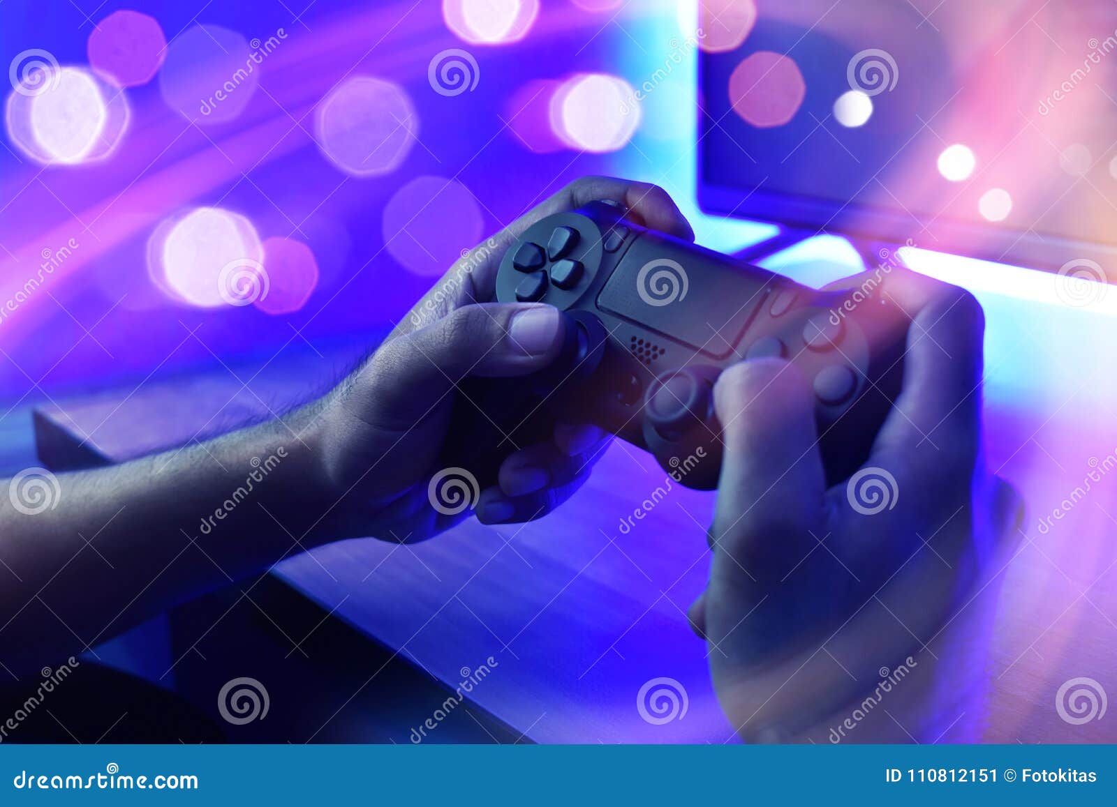 Man Playing Video Game at Night Stock Image - Image of bokeh, finger ...