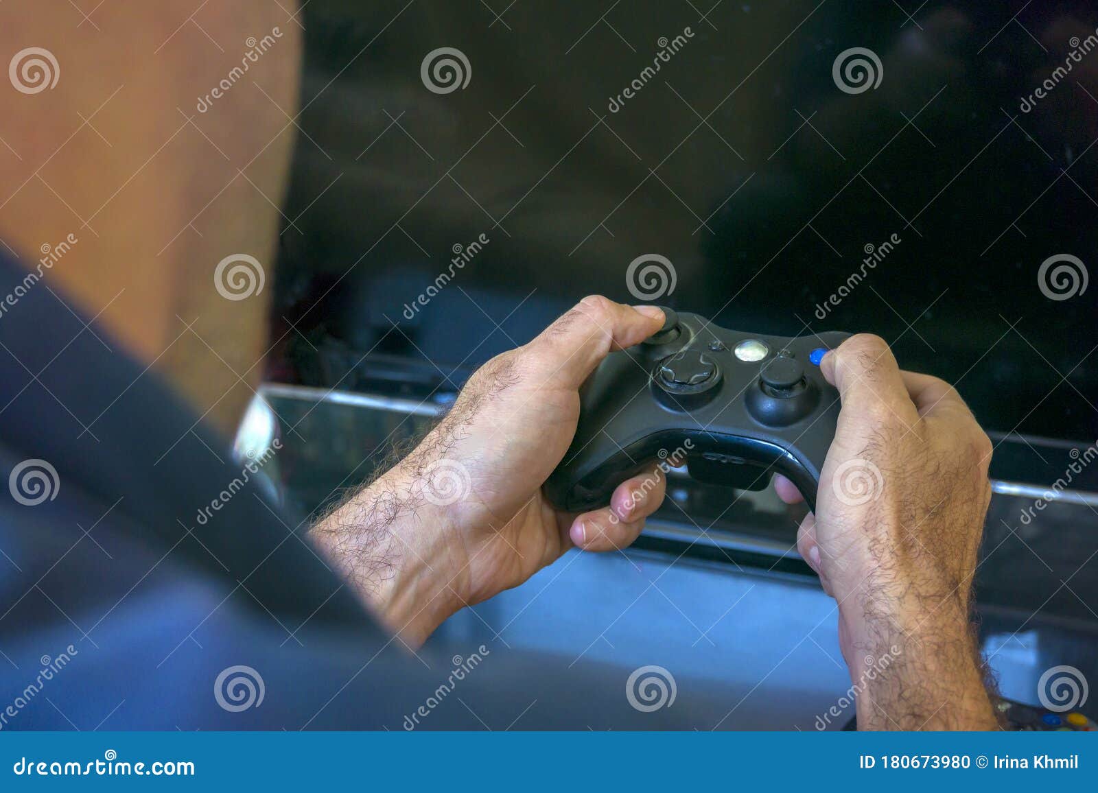 Adult Man Holding Console Controller and Playing Video Game. Stock ...