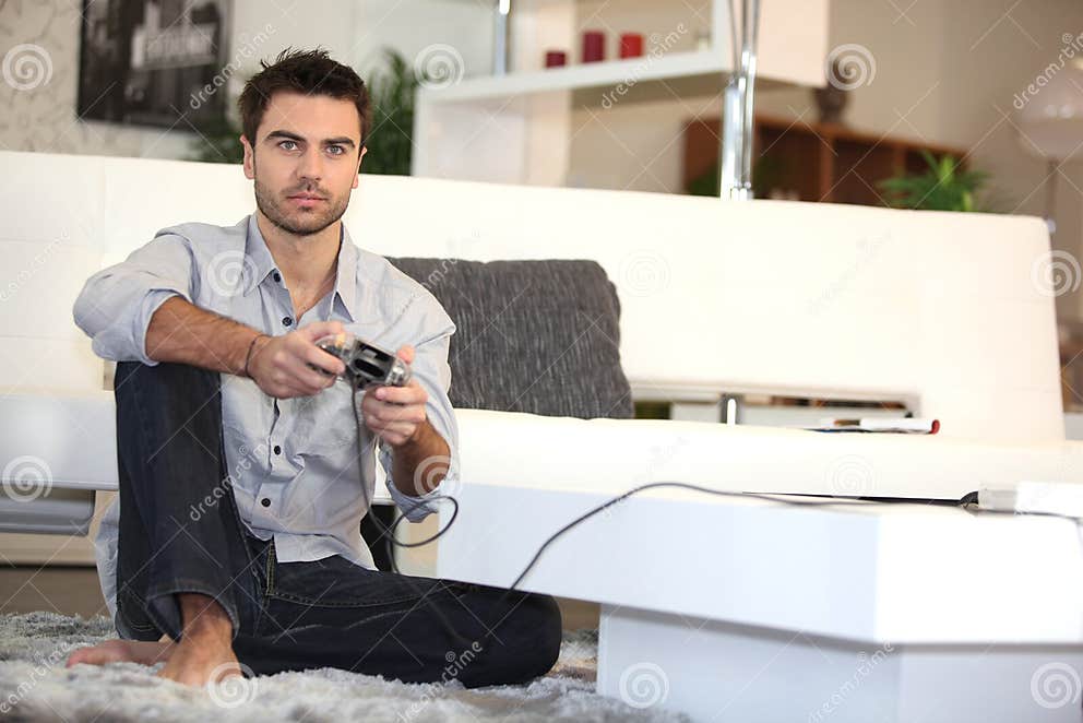 Man Playing Video Games Alone Stock Image - Image of gamer, recreation ...