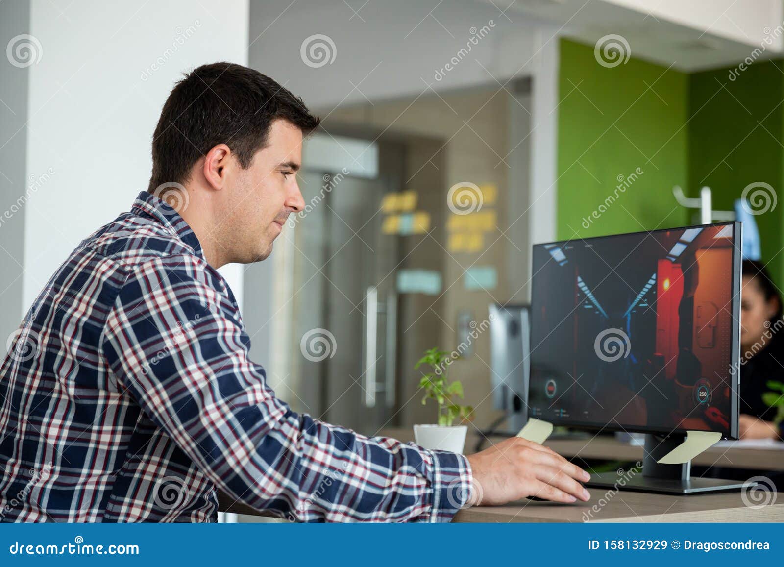 Man Playing Video Games during the Program Stock Image - Image of ...
