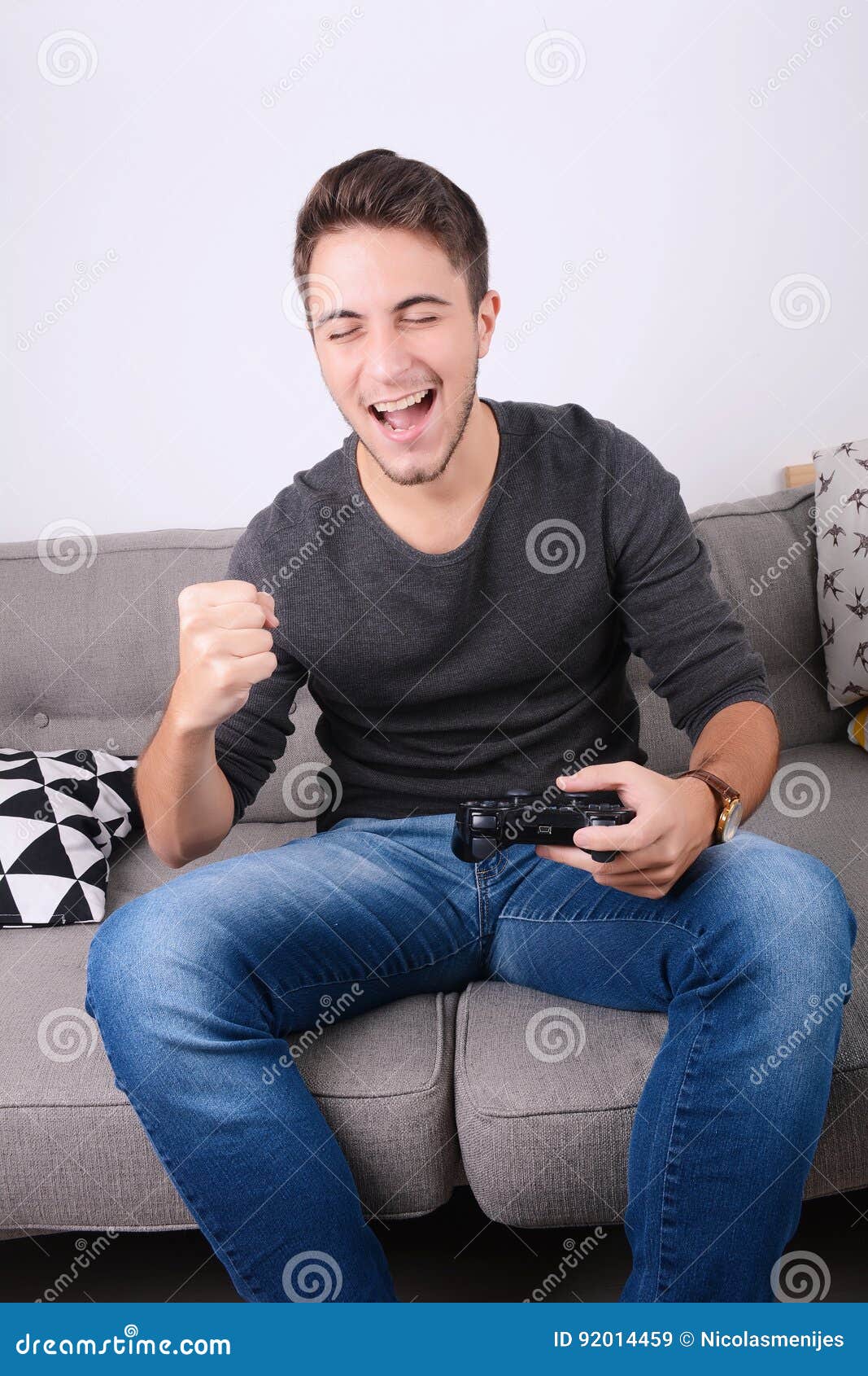 Man playing videogames. stock image. Image of addiction - 92014459