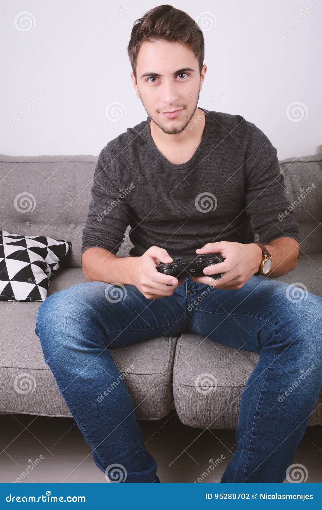 Man playing videogames. stock photo. Image of game, model - 95280702