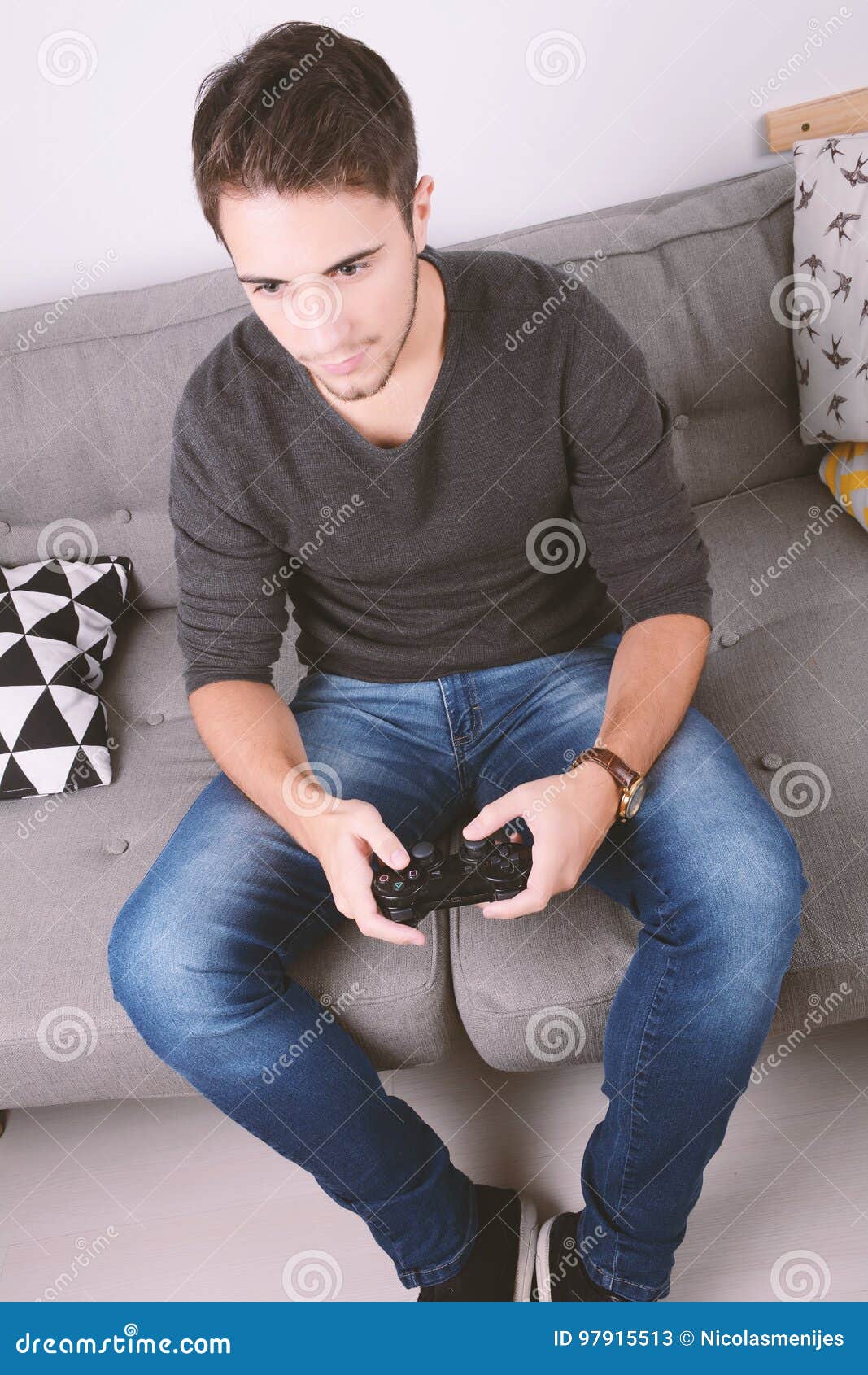 Man playing videogames. stock image. Image of gamer, house - 97915513