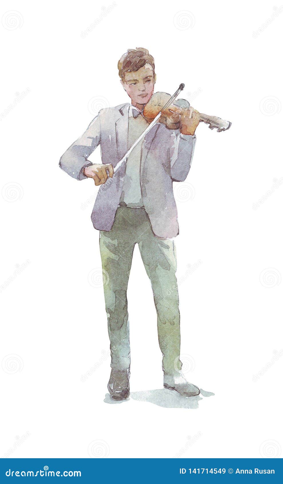 Man Playing Violin Watercolor Stock Illustration - Illustration of ...