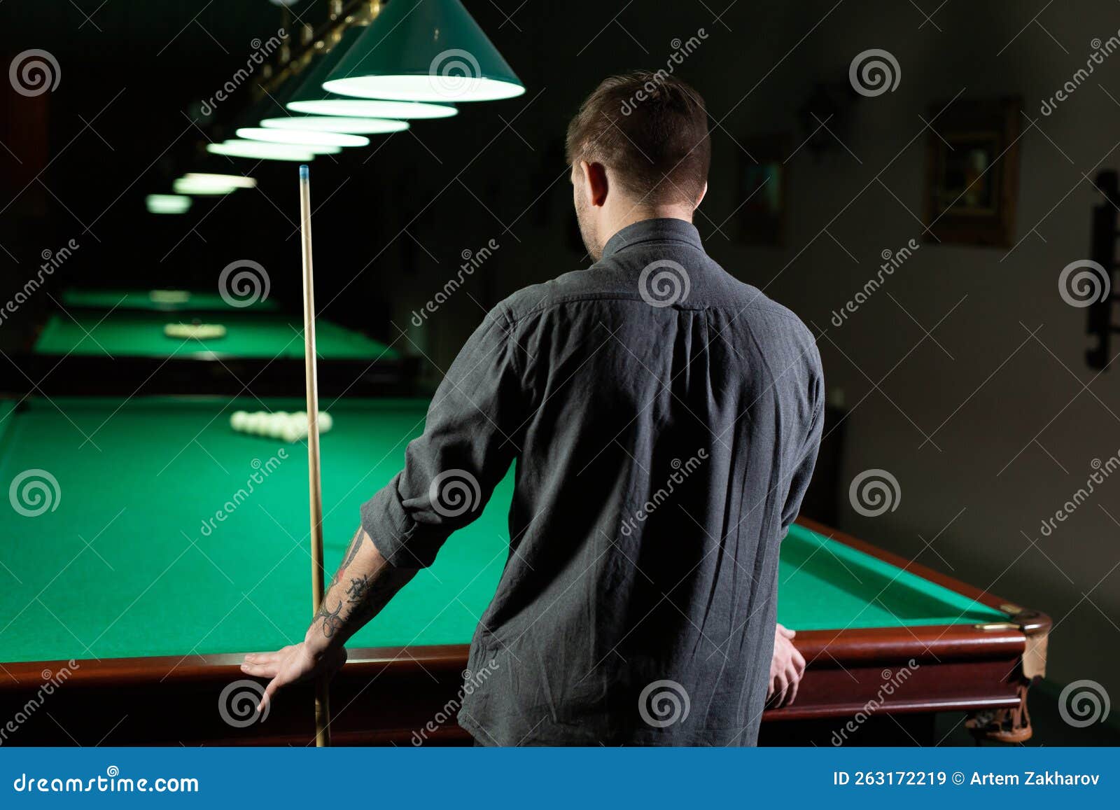 A Man Plays Billiards. the View from the Back. Stock Image - Image of ...