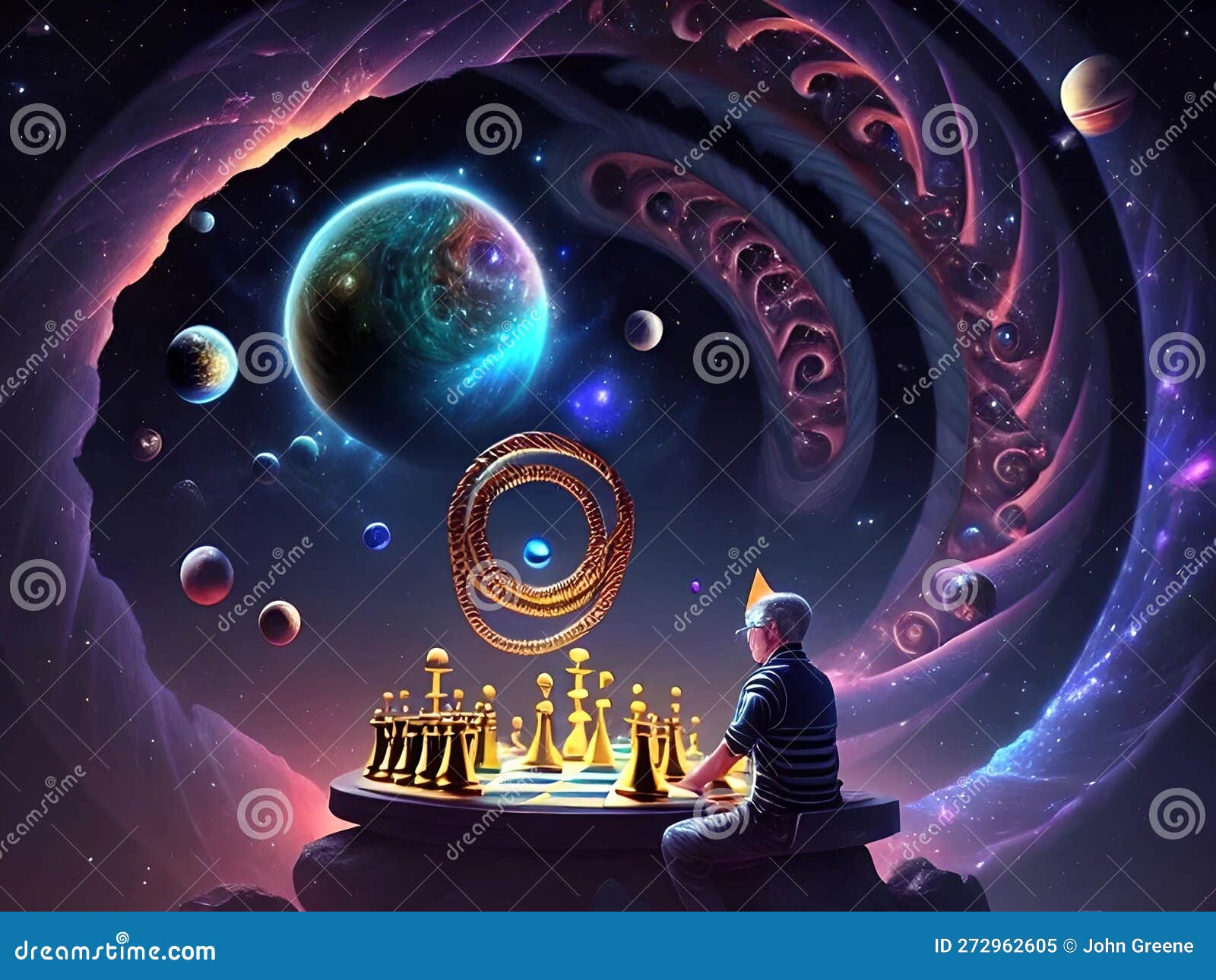 A Large Circular Chess Set, with a Strange Outer Space Background ...