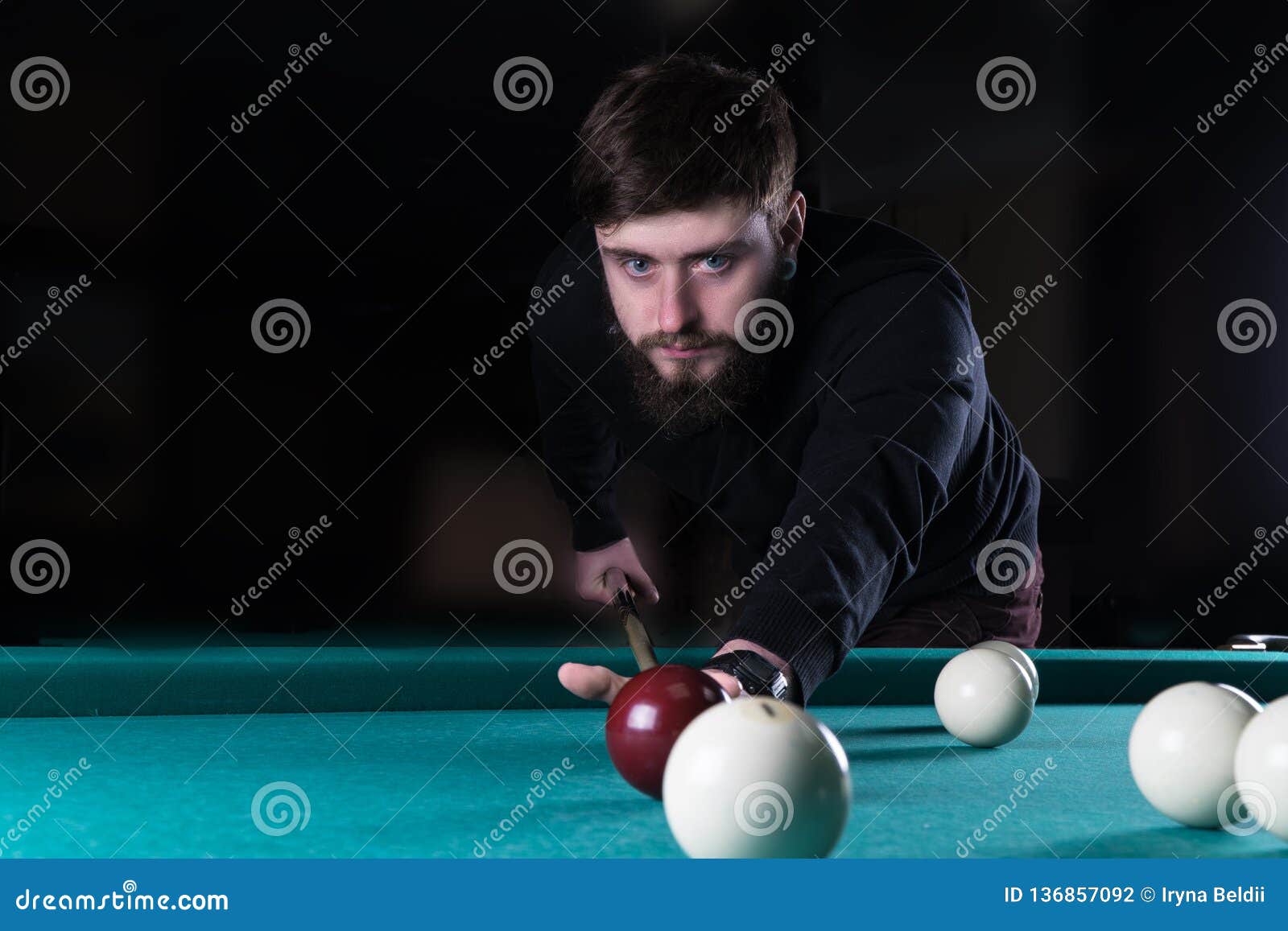 A Man Plays a Game of Pool. Pool Stock Photo - Image of defense, goal ...