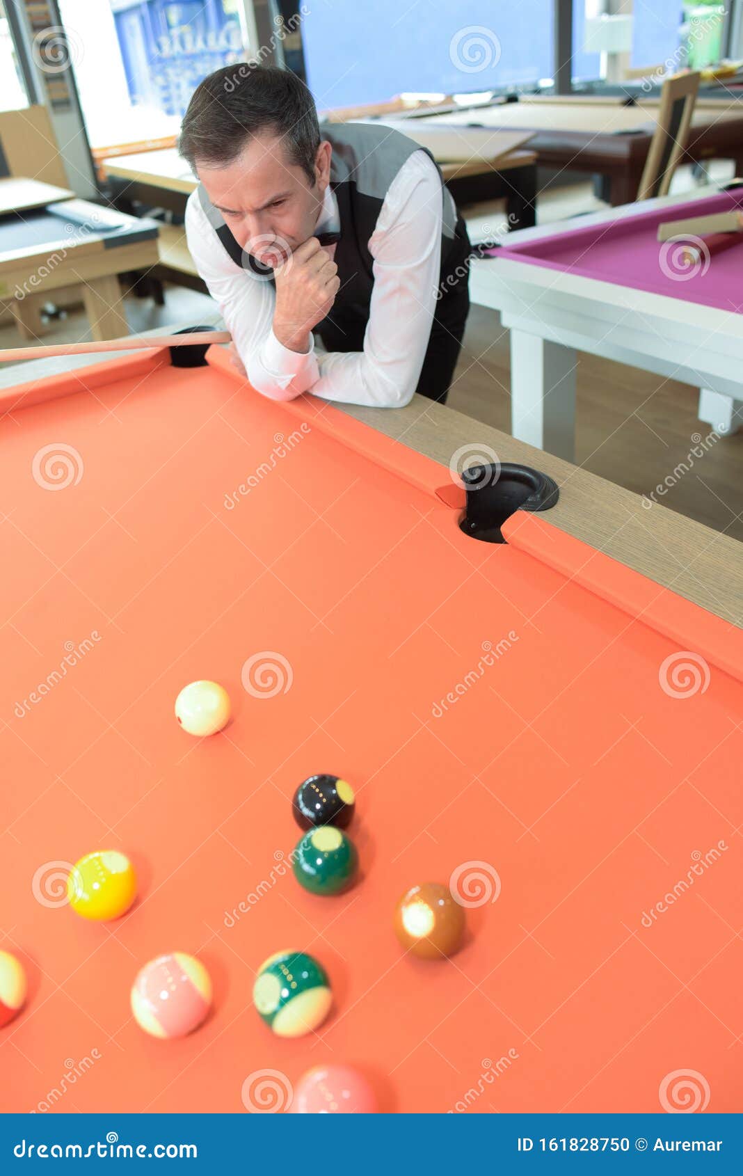 Man Plays at Pool Billiard Table Stock Photo - Image of relaxation ...