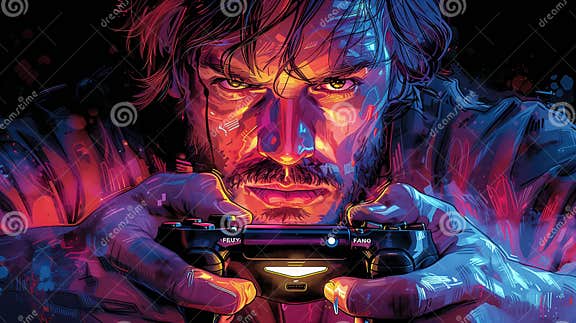 Man Plays Video Game with Intense Focus Stock Photo - Image of ...