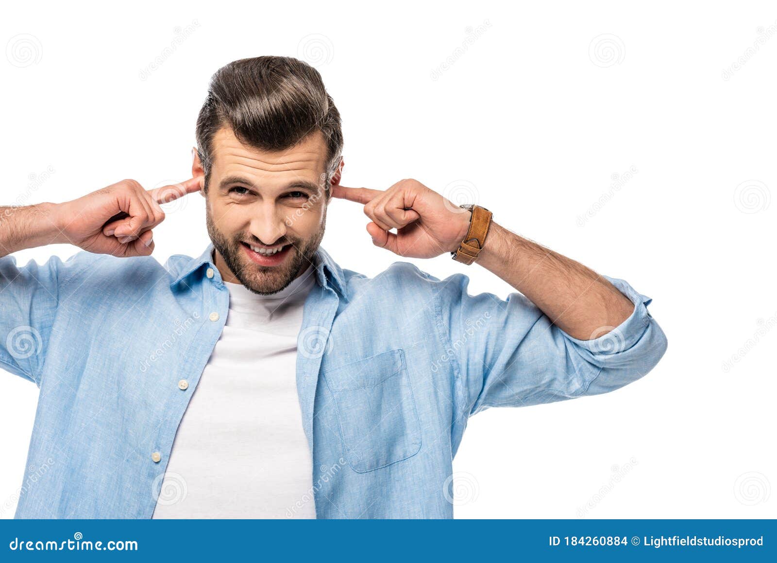 Man Plugging Ears with Fingers Stock Photo - Image of goodlooking ...