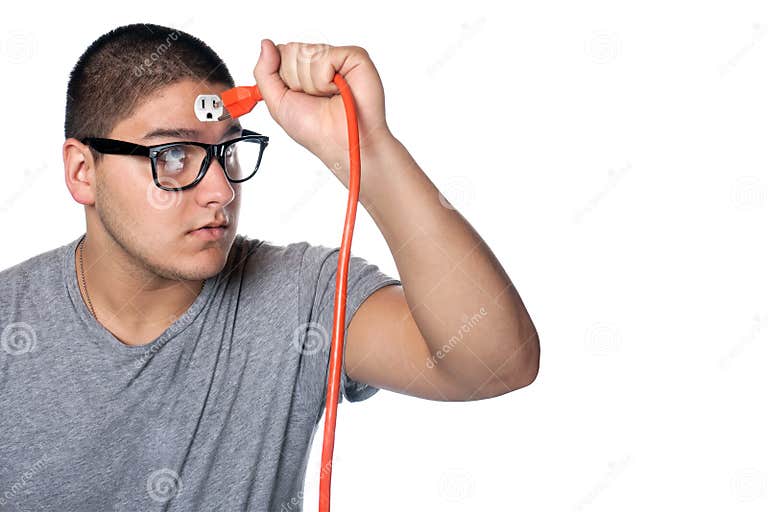 Man Plugging Himself in stock photo. Image of concept - 18570370