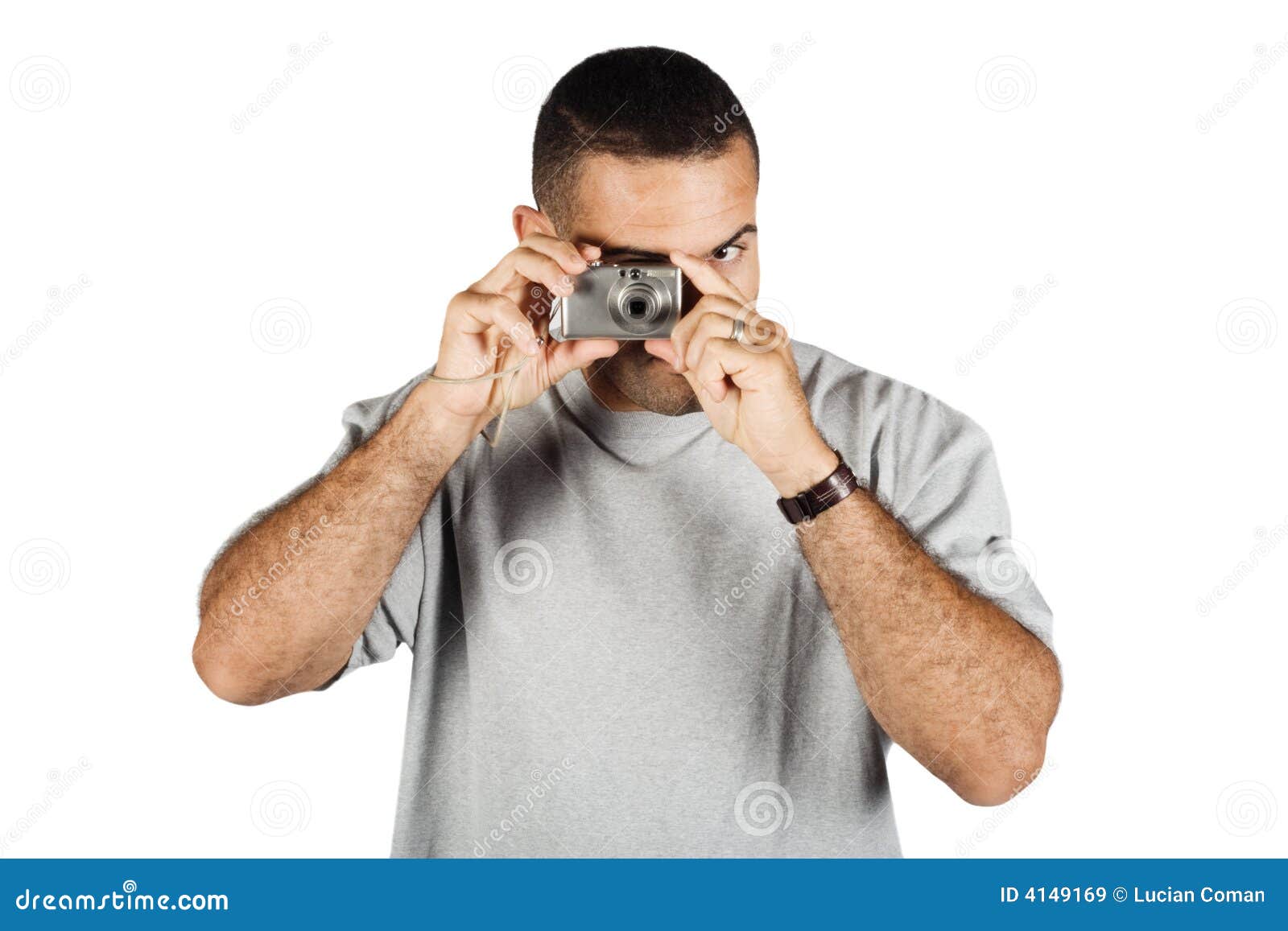 Man and Point and Shoot Camera Stock Image - Image of holds, isolated ...