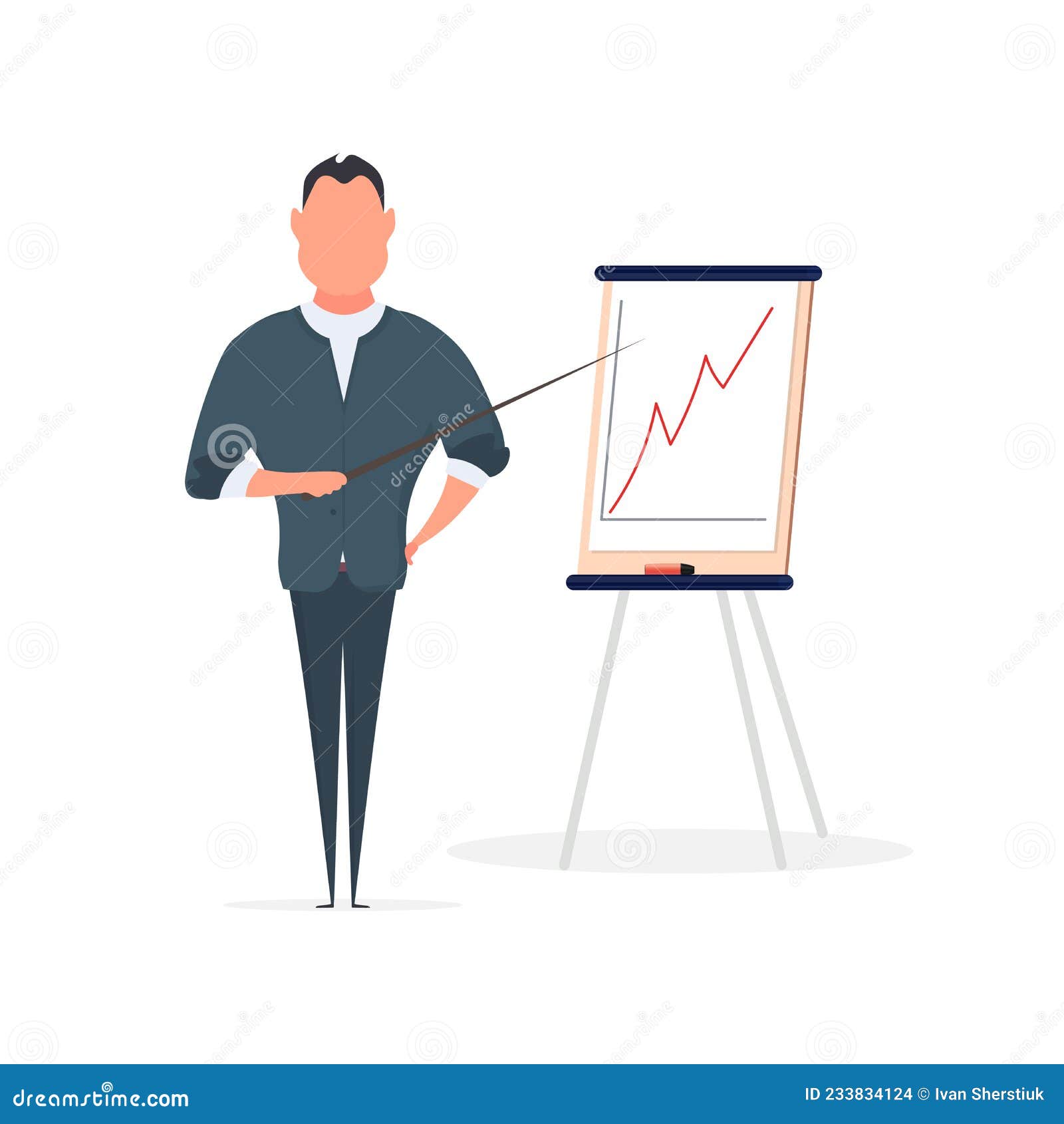 A Man with a Pointer Points To a Slide. the Guy Shows the Report. Board ...