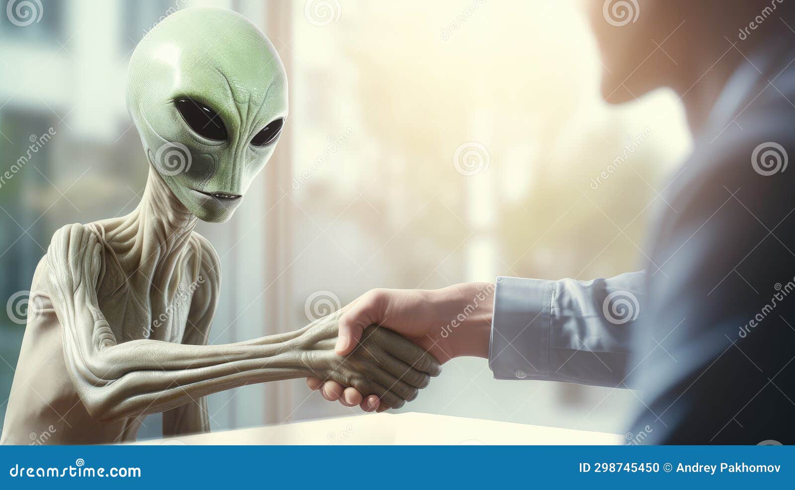 An Unexpected Encounter: Human and Alien Greet Each Other with a ...