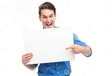 Man Pointing at Blank Poster Stock Image - Image of poster, background ...